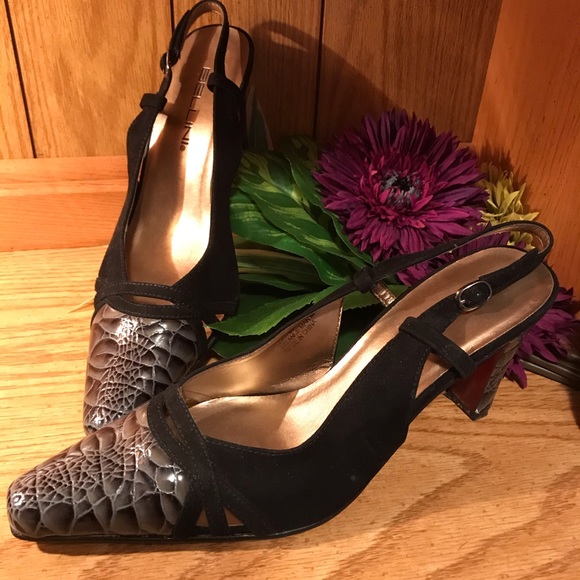 Bellini | Shoes | Bellini Black Suede Grey Print Slingback Heels | Poshmark
